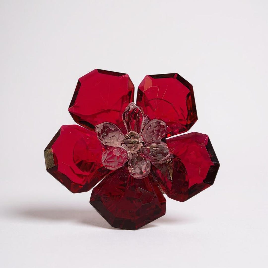 Vintage Lucite Flower Brooch: Red & Pink Plastic, West Germany - Etsy