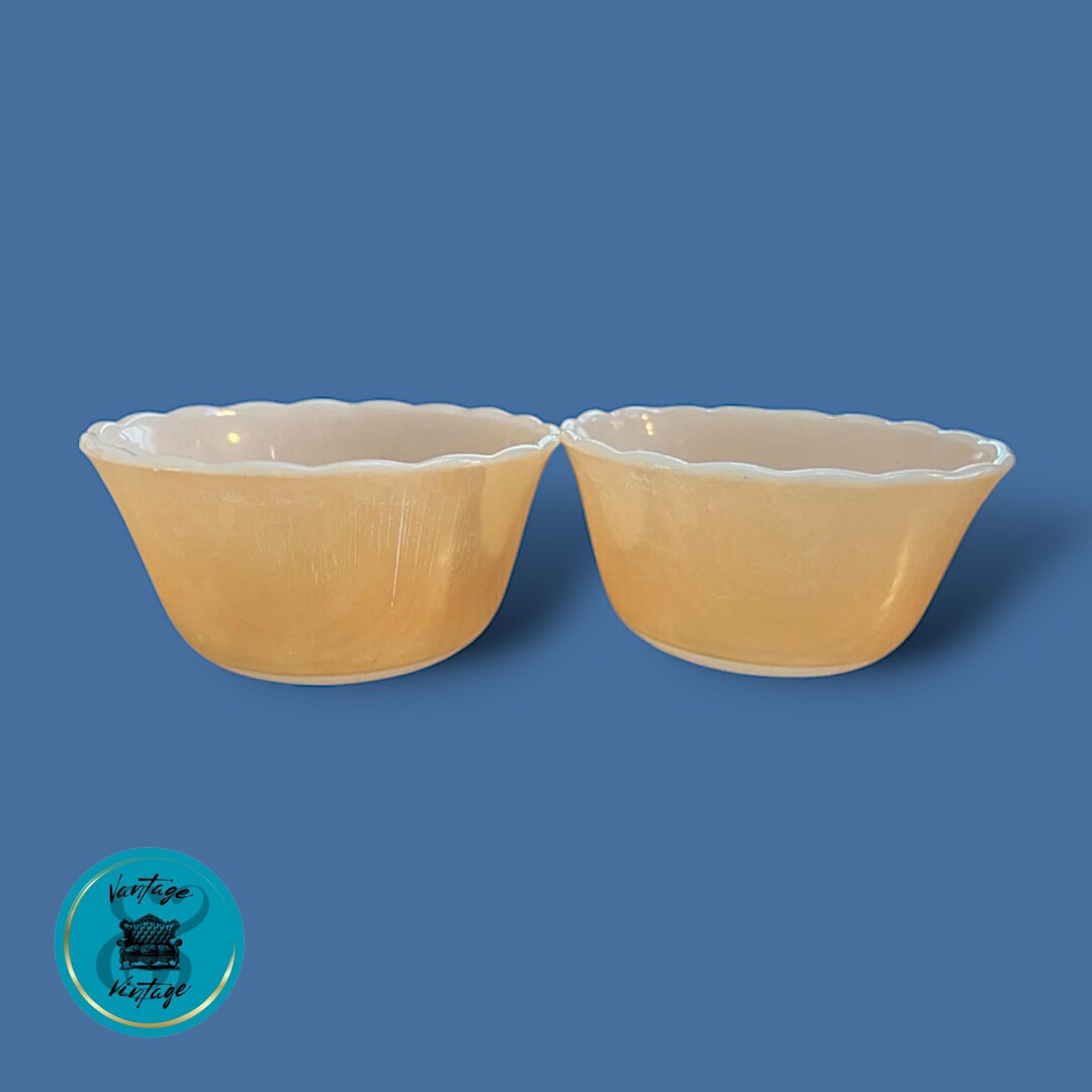 Anchor Hocking Fire King Copper Tint Ruffled Custard Bowls Pair - Etsy