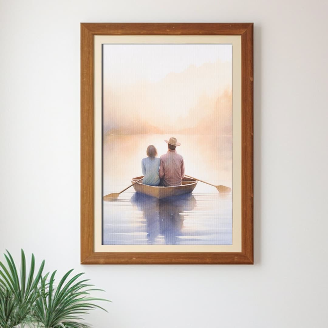 Romantic Canoe Watercolor Art Print, Painting for Anniversary and ...