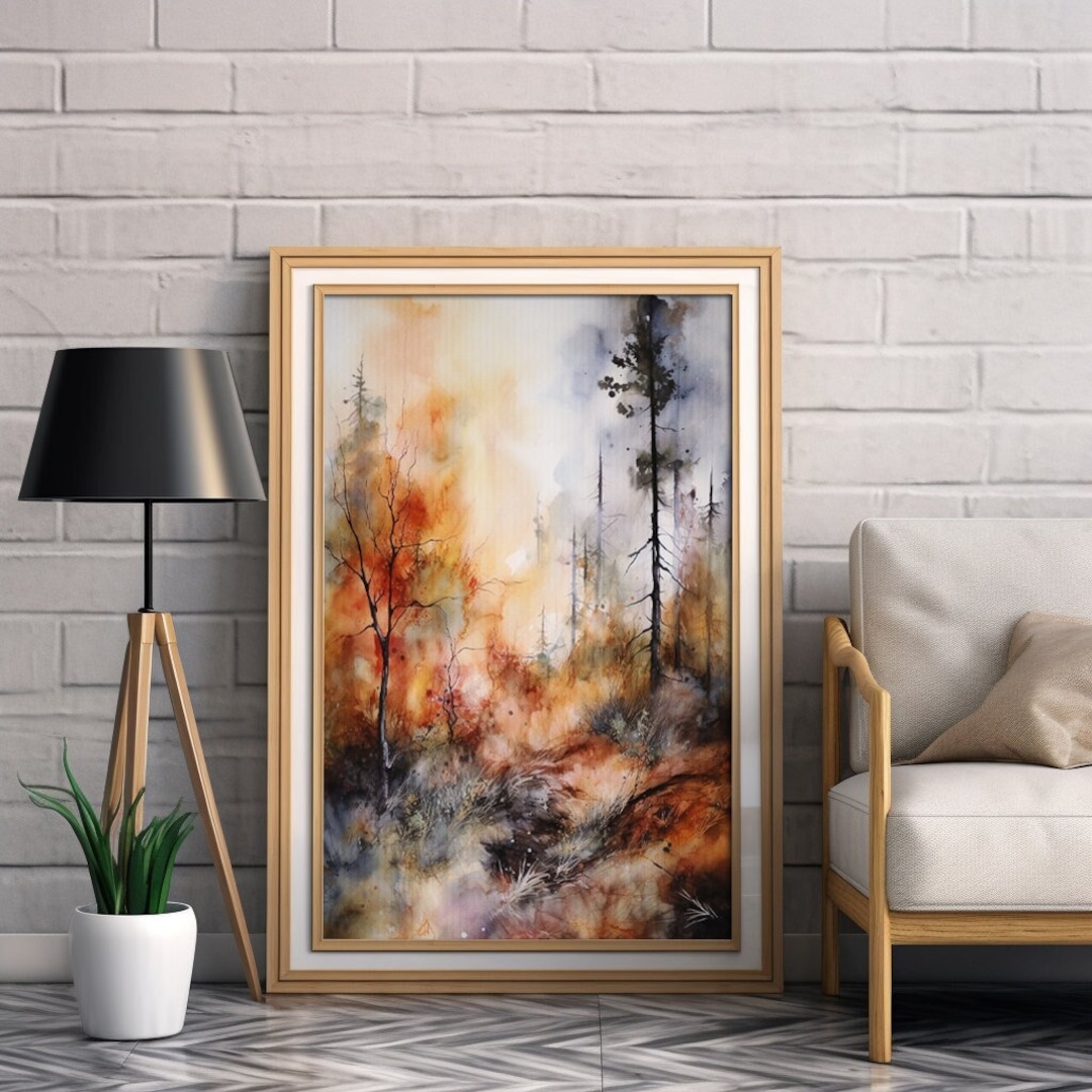 Forest Fire Watercolor Painting, Destruction of Fire Art, Firefighter ...