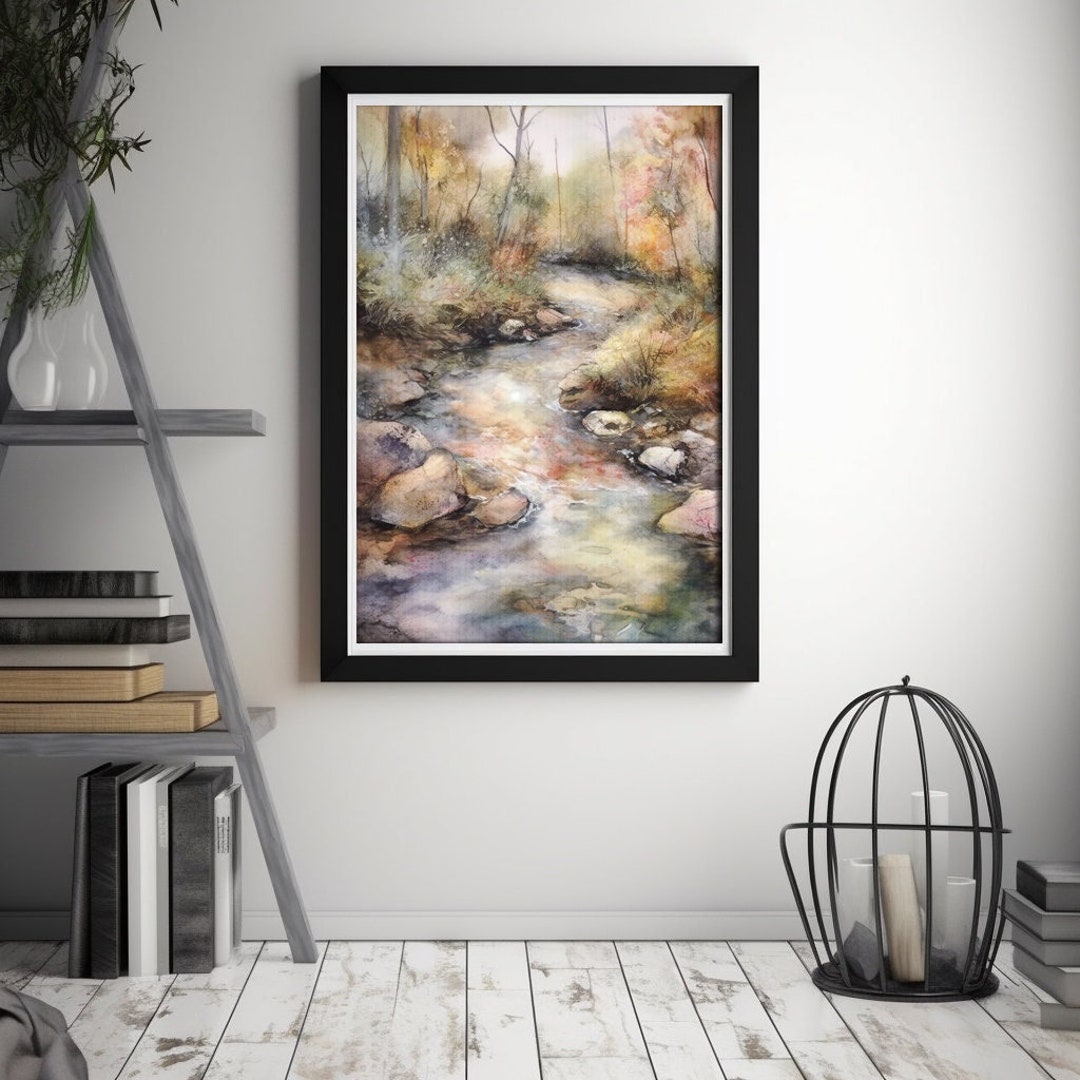 Watercolor Forest Stream Print, Forest Creek Art, Printable Art ...