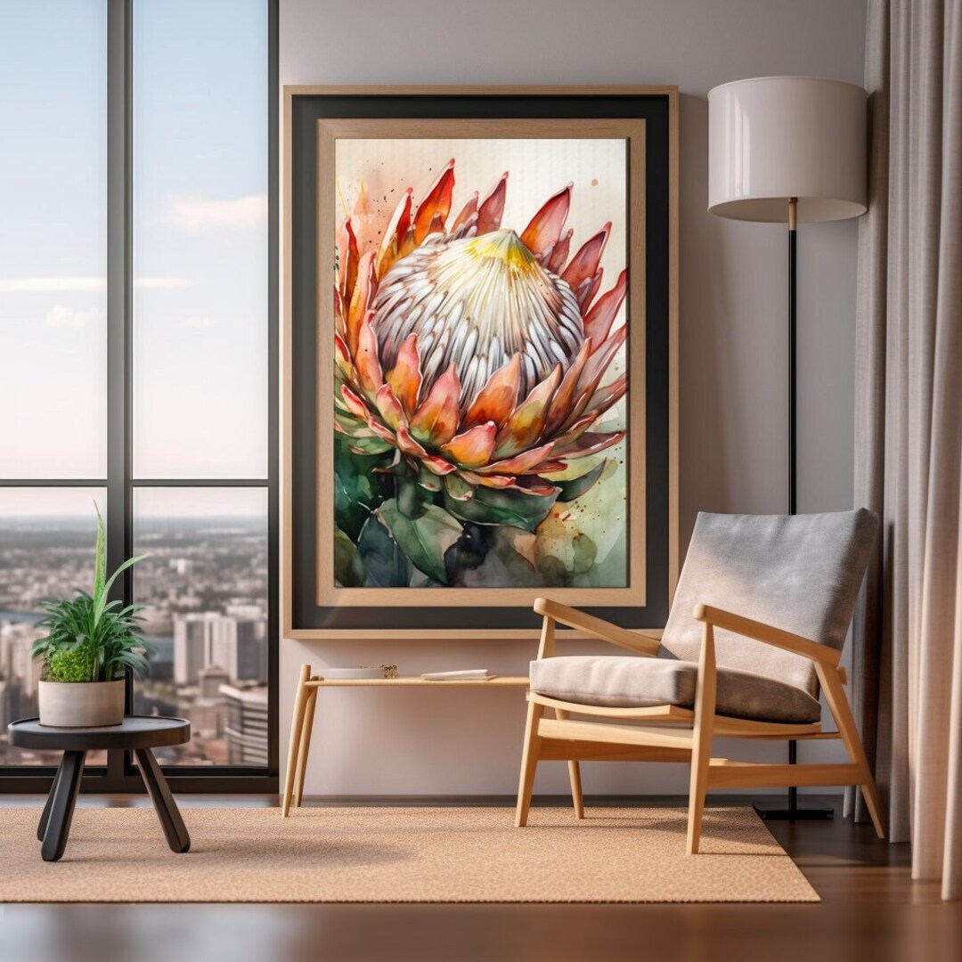 Sugarbush Flower Watercolor Digital Painting, Realistic Proteas ...