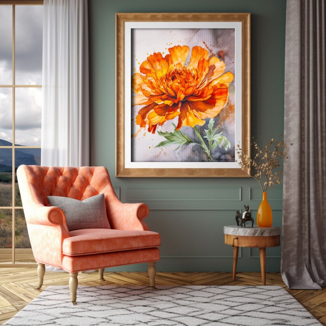 Marigold Watercolor Painting, Realistic Marigold Watercolor Art for ...