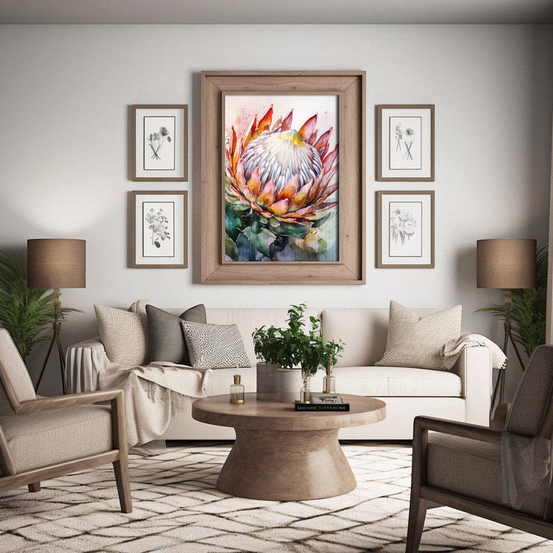 Sugarbush Flower Watercolor Digital Painting, Realistic Proteas ...