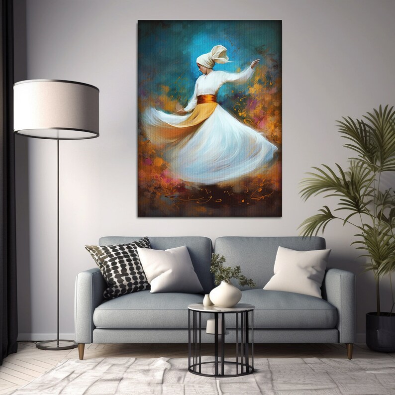 Woman Whirling Dervish Wall Art on Canvas, Mevlana Art, Printable Sufi ...