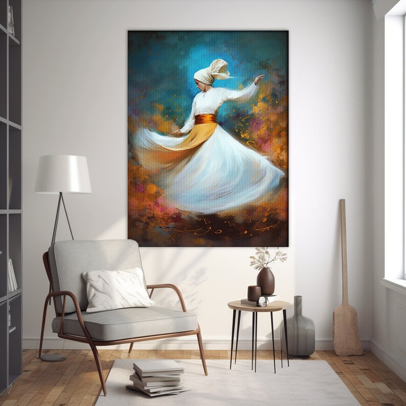 Woman Whirling Dervish Wall Art on Canvas, Mevlana Art, Printable Sufi ...