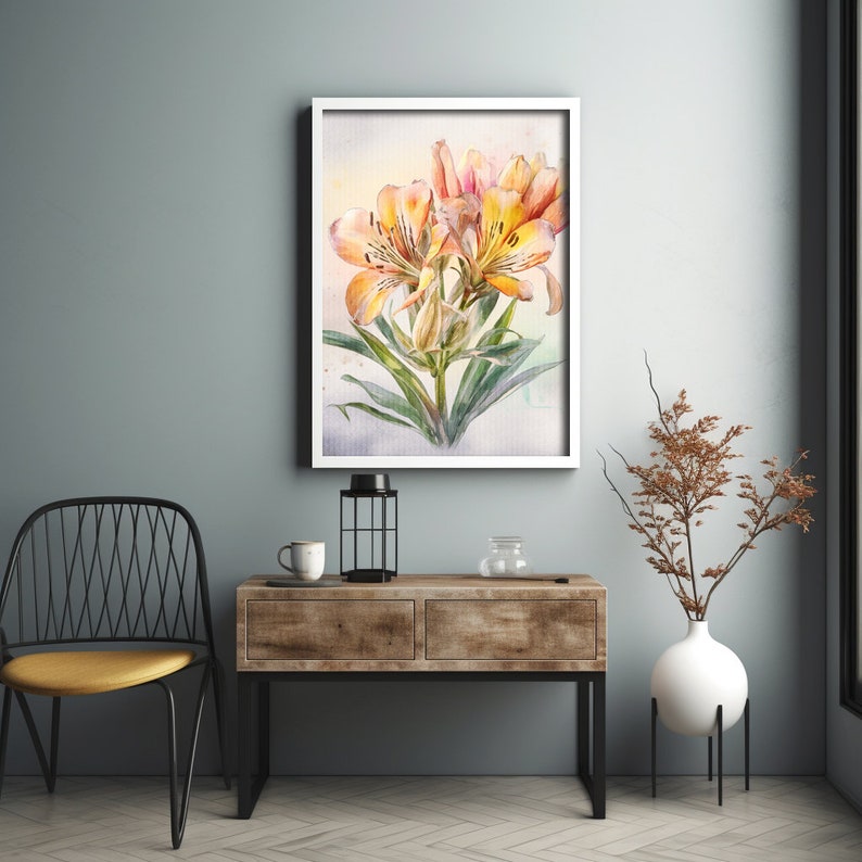 Alstroemeria Flower Watercolor Painting, Realistic Peruvian Lily Flower ...