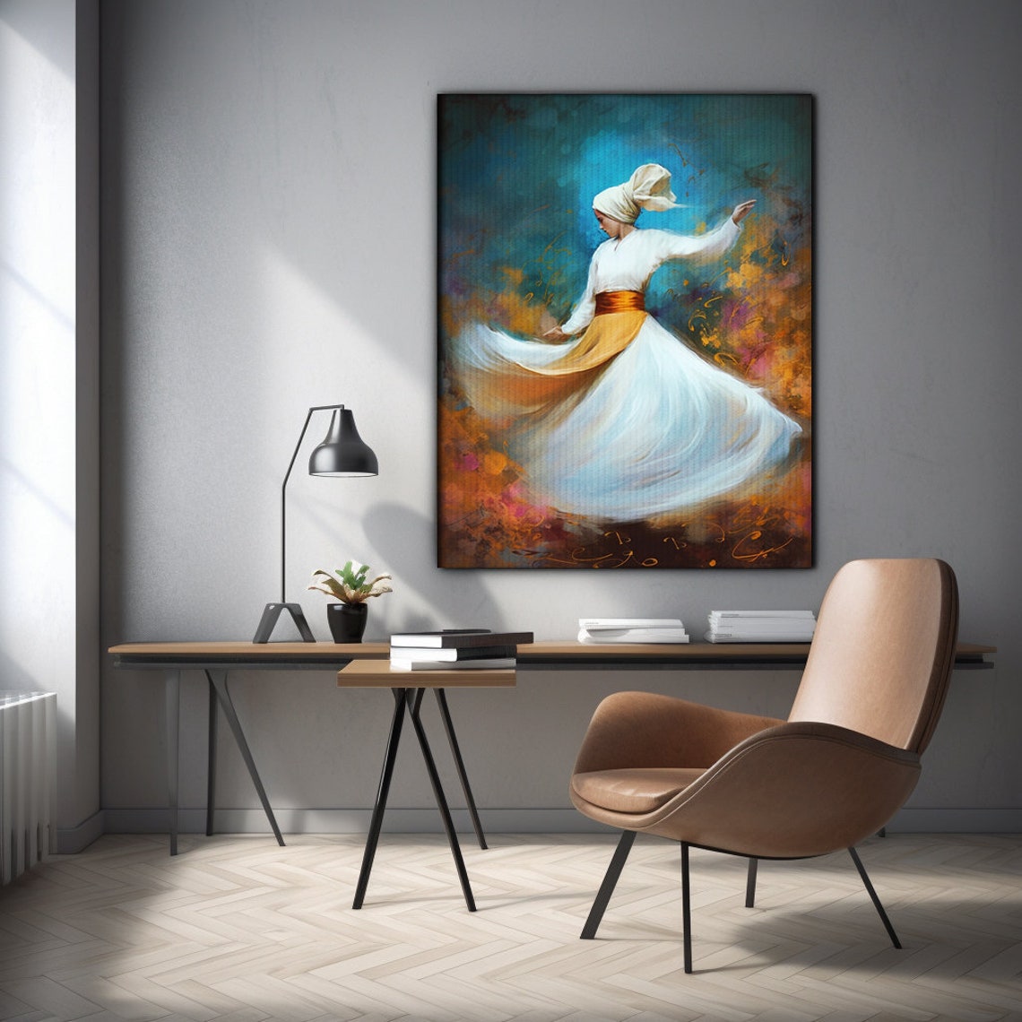 Woman Whirling Dervish Wall Art on Canvas, Mevlana Art, Printable Sufi ...