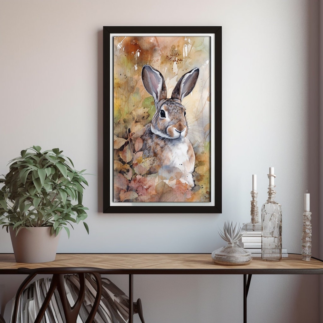 Rabbit Watercolor Art Print Decor, Animal Painting for Kids Room, Bunny ...