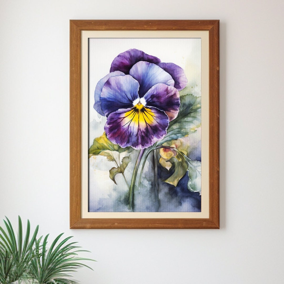 Pansy Flower Watercolor Painting, Realistic Viola Flower Watercolor for ...