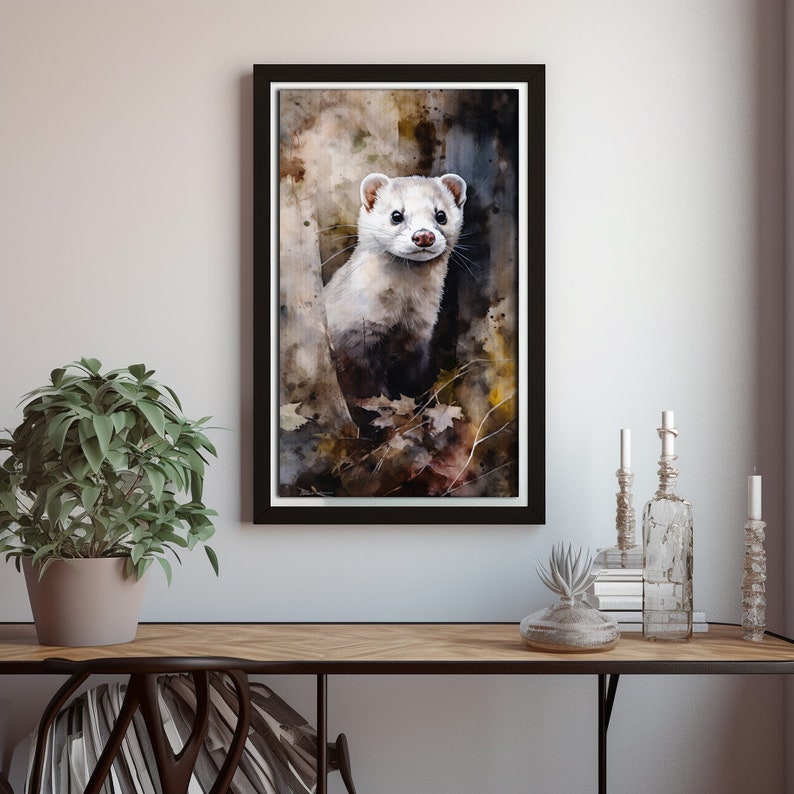 Ferret Watercolor Art Print Decor, Animal Painting for Wall, Country ...