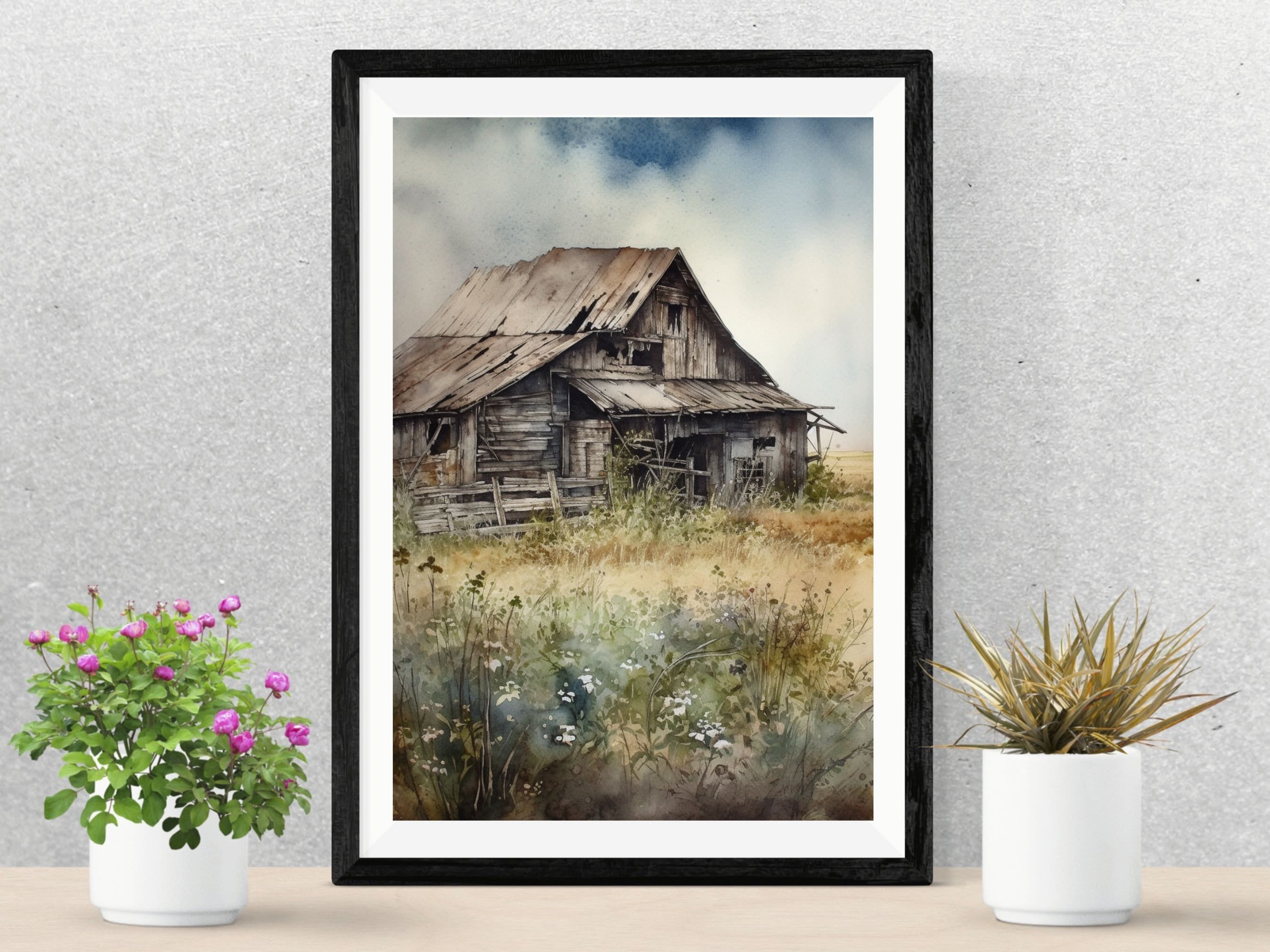 Old Barn Watercolor Art, Barn Wall Art, Gray Barn Painting, Rustic Barn ...