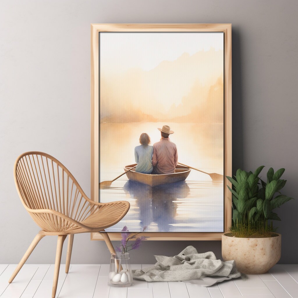 Romantic Canoe Watercolor Art Print, Painting for Anniversary and ...