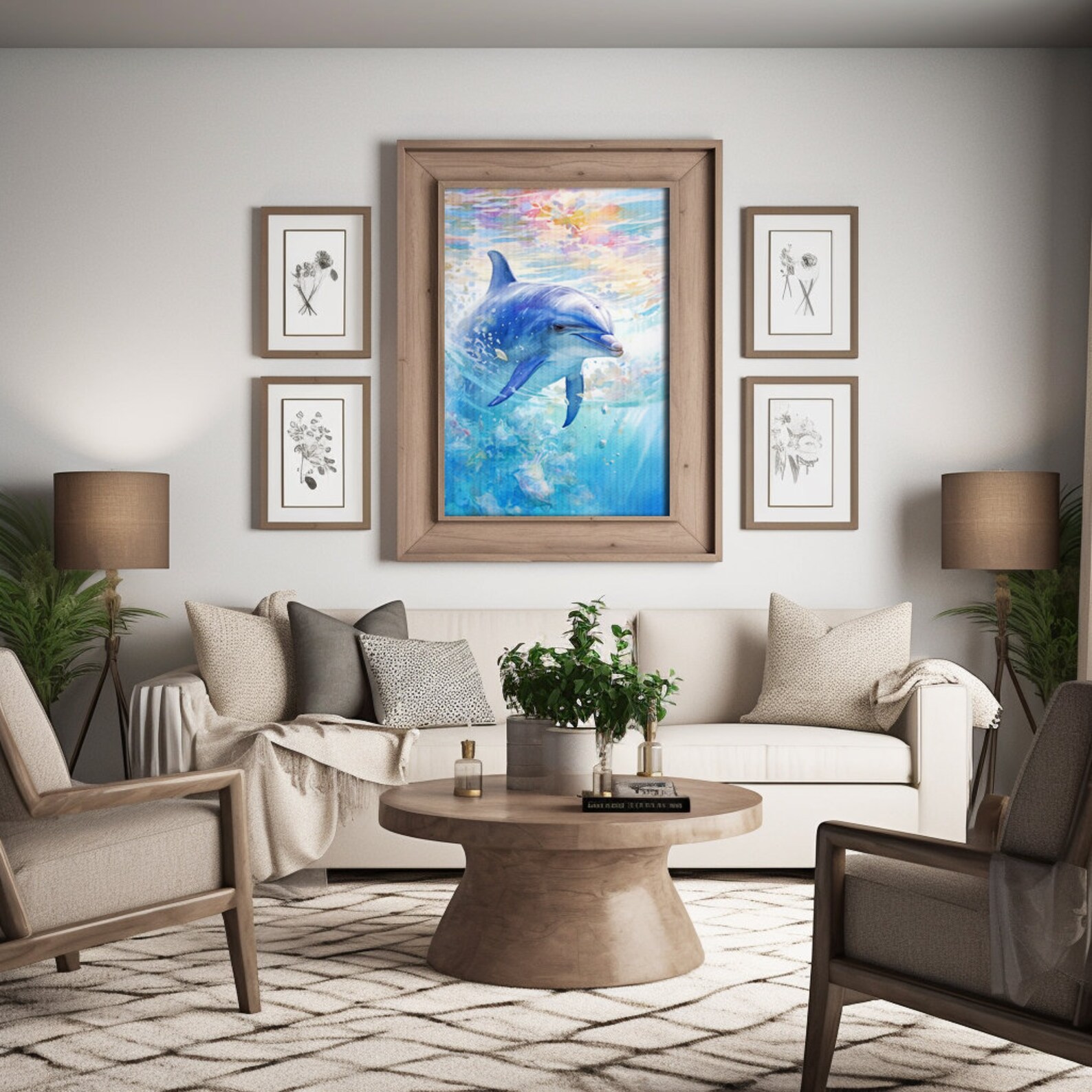 Dolphin Watercolor Art Print, Animal Painting for Wall, Office ...