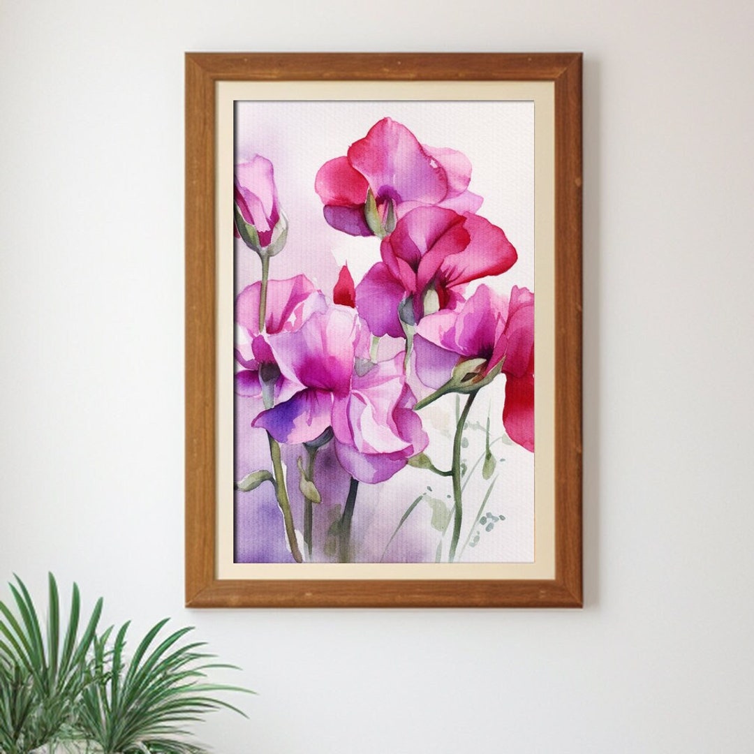 Sweet Pea Watercolor Digital Painting, Realistic Sweet Pea Watercolor ...