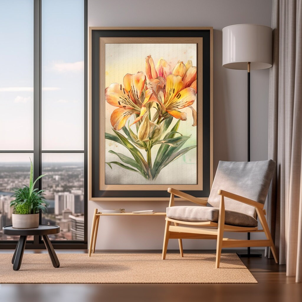 Alstroemeria Flower Watercolor Painting, Realistic Peruvian Lily Flower ...