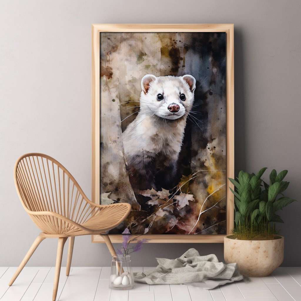 Ferret Watercolor Art Print Decor, Animal Painting for Wall, Country ...