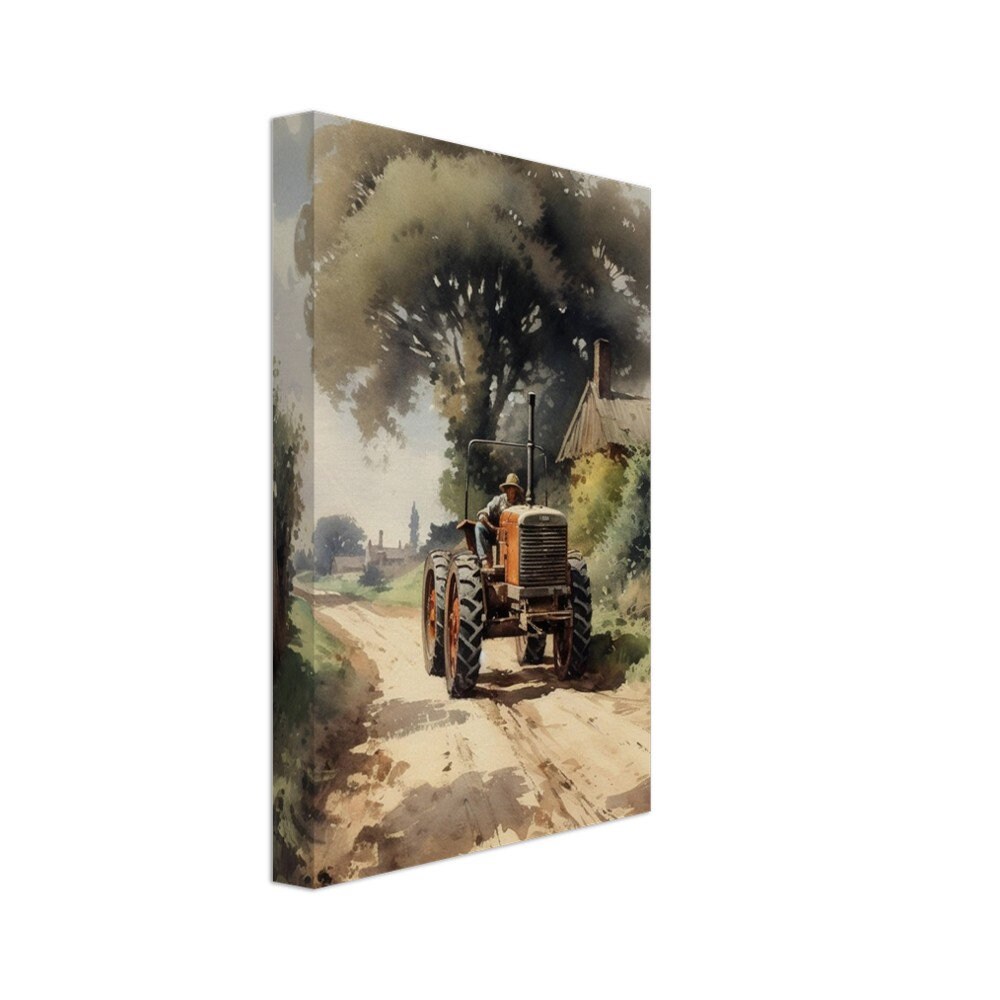 Canvas - Rustic Tractor Watercolor Painting, Vintage Farm Road Art ...