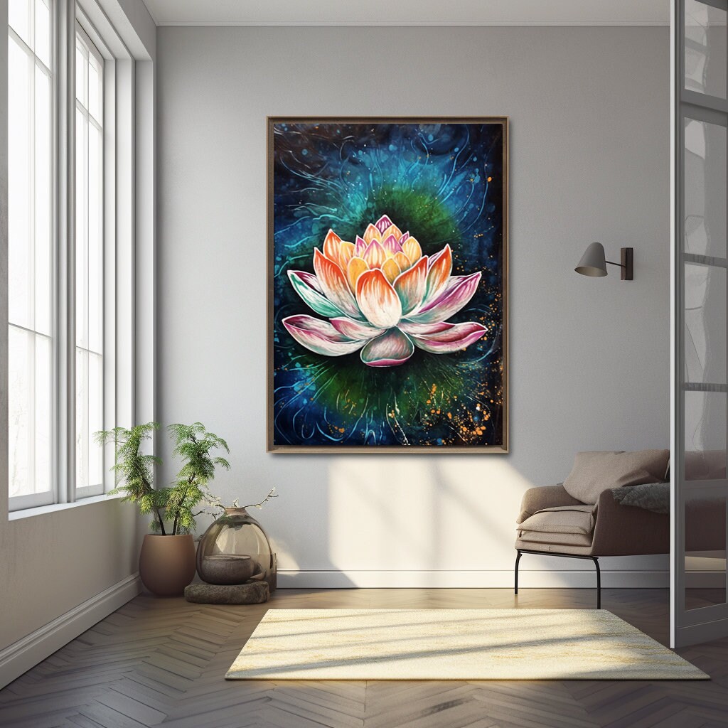 Digital Lotus Flower in Bold Colors Wall Art, Relaxing Decor ...