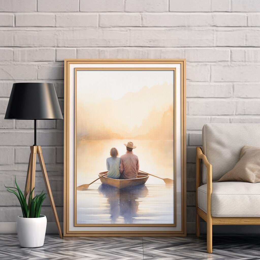 Romantic Canoe Watercolor Art Print, Painting for Anniversary and ...