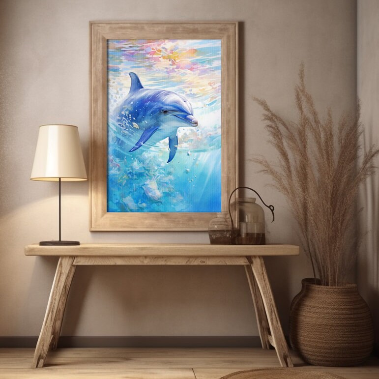 Dolphin Watercolor Art Print, Animal Painting for Wall, Office ...