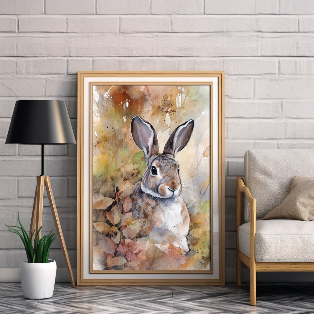 Rabbit Watercolor Art Print Decor, Animal Painting for Kids Room, Bunny ...