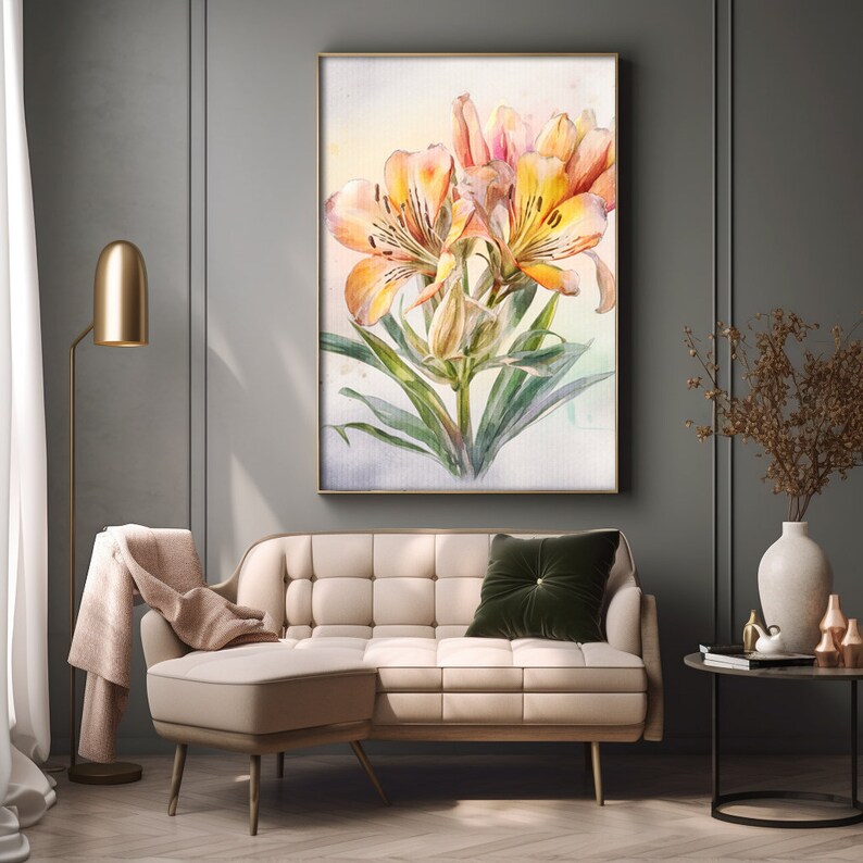Alstroemeria Flower Watercolor Painting, Realistic Peruvian Lily Flower ...
