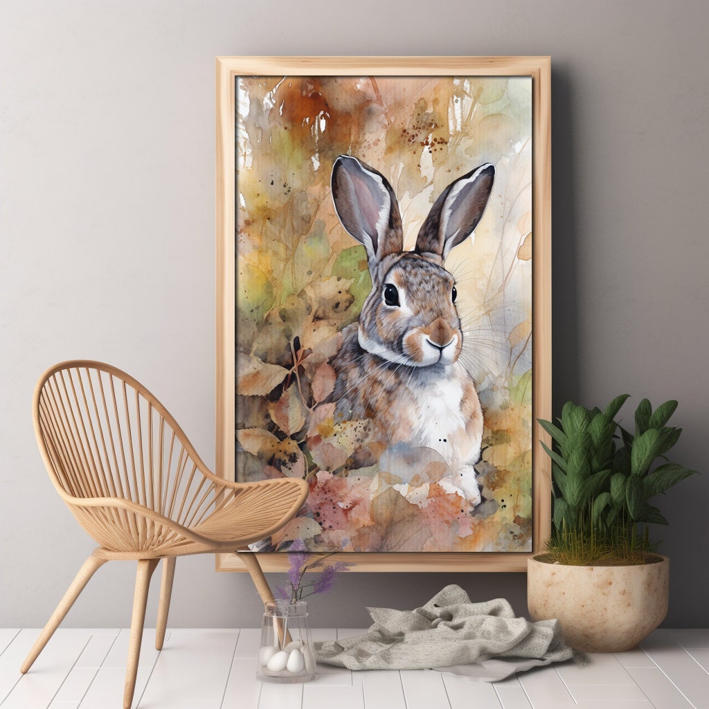 Rabbit Watercolor Art Print Decor, Animal Painting for Kids Room, Bunny ...