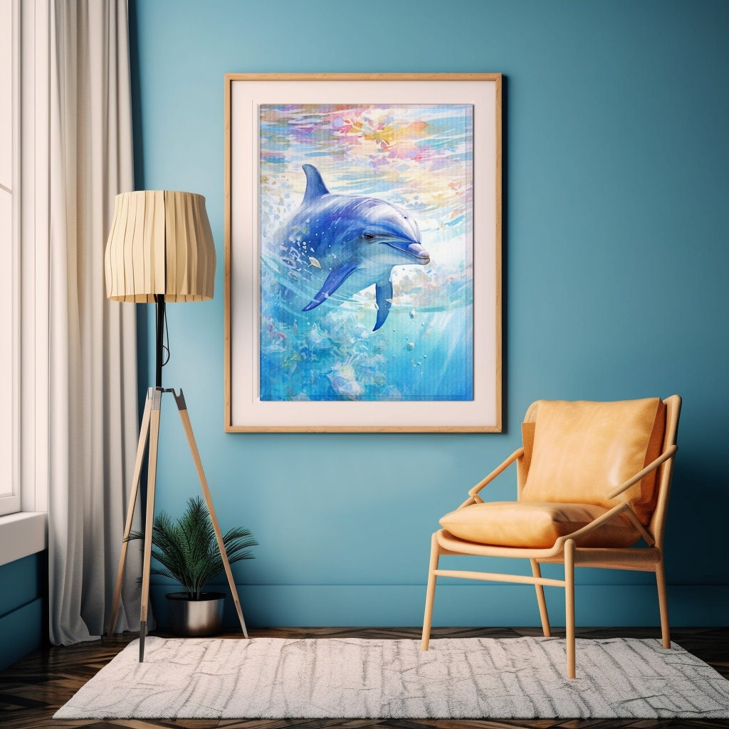 Dolphin Watercolor Art Print, Animal Painting for Wall, Office ...