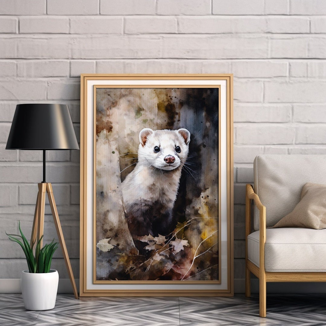 Ferret Watercolor Art Print Decor, Animal Painting for Wall, Country ...