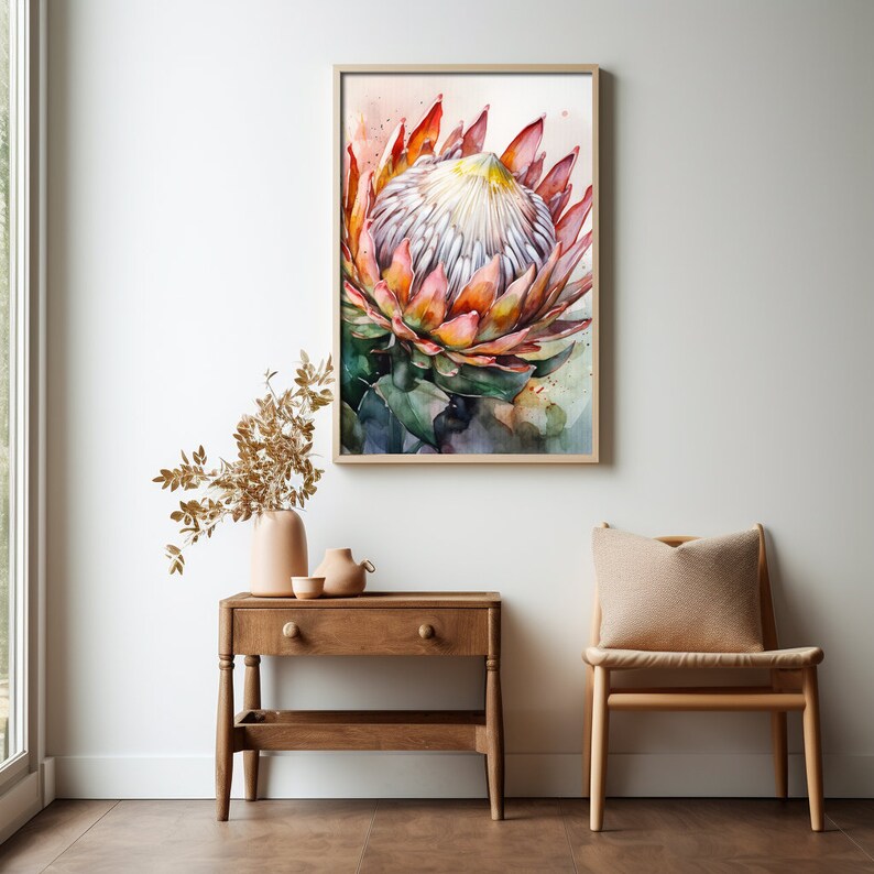 Sugarbush Flower Watercolor Digital Painting, Realistic Proteas ...