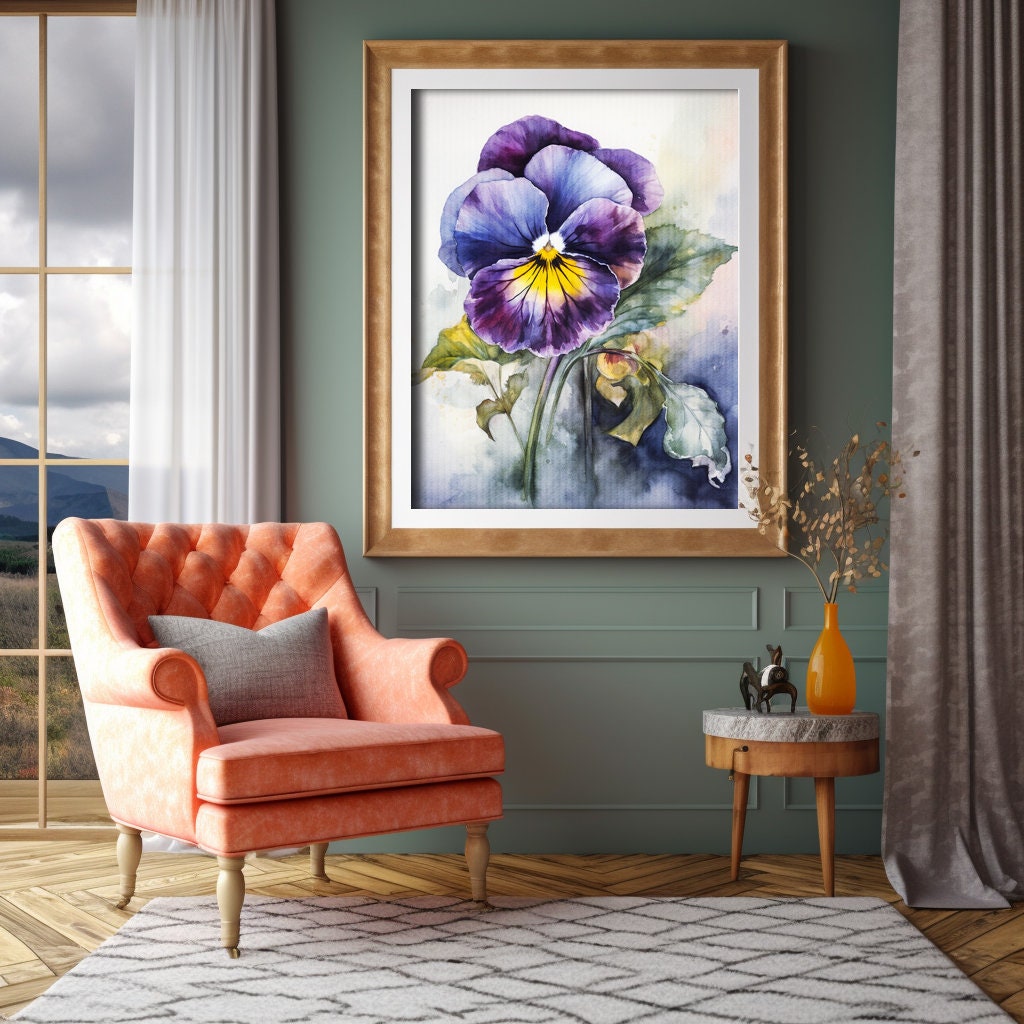 Pansy Flower Watercolor Painting, Realistic Viola Flower Watercolor for ...
