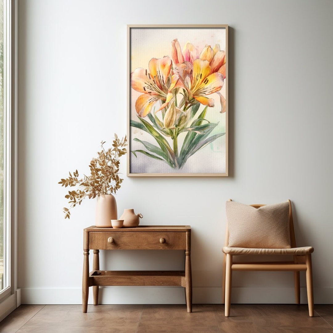 Alstroemeria Flower Watercolor Painting, Realistic Peruvian Lily Flower ...