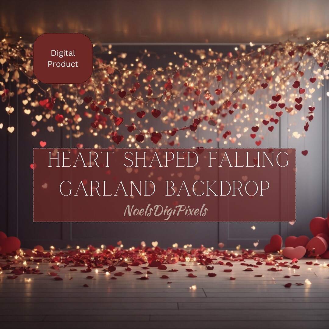 Heart Shaped Garland Digital Backdrops, Photoshop Overlay Bundle ...