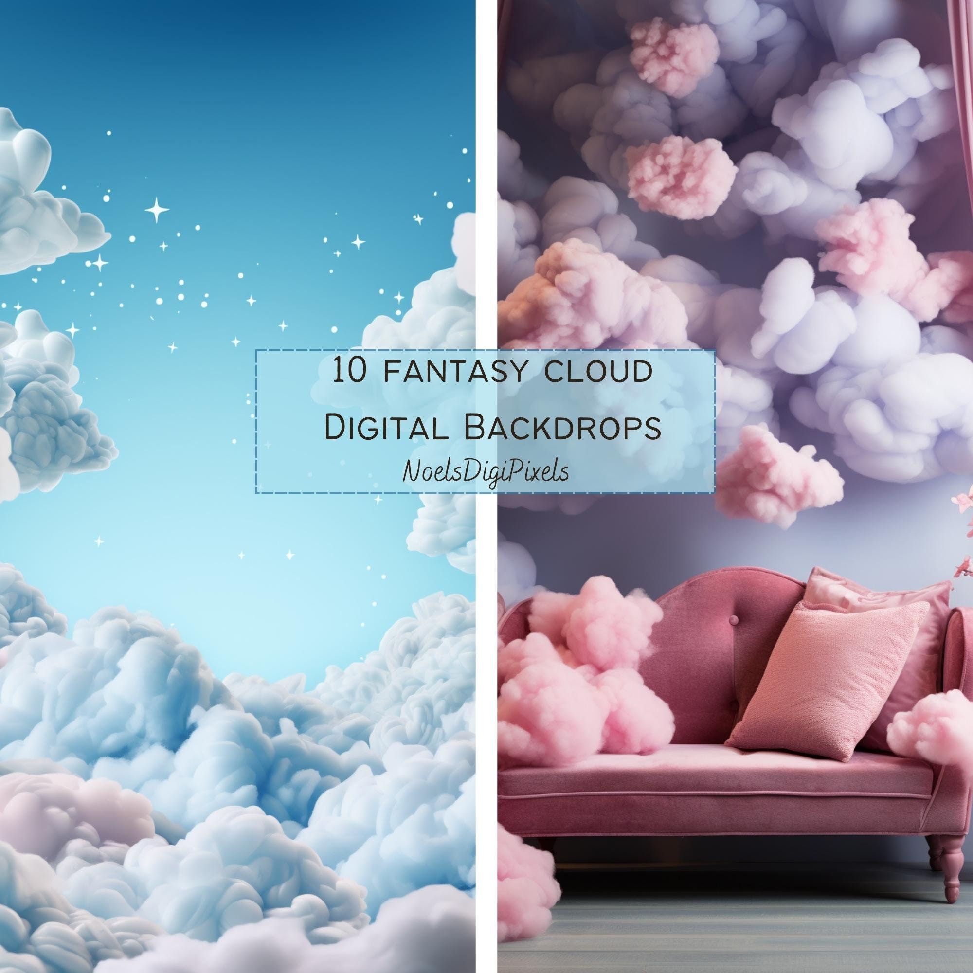 Fantasy Cloud Background, Digital Backdrops, Photoshop Overlays ...