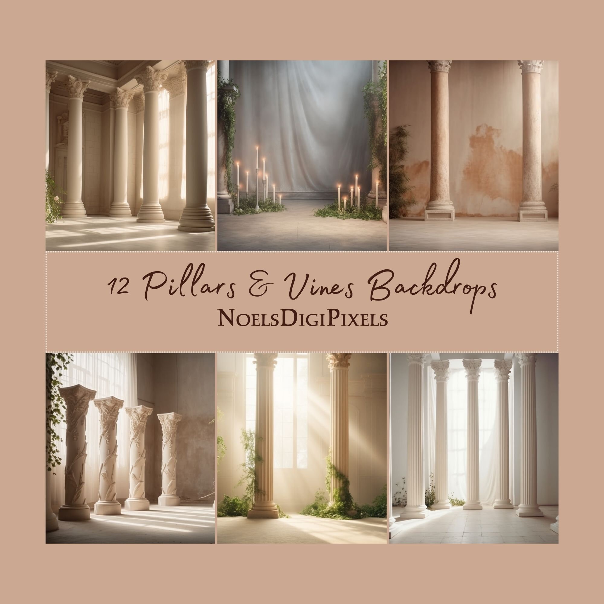12 Pillars Digital Background White Pillar Overlay Vined Pillars ...