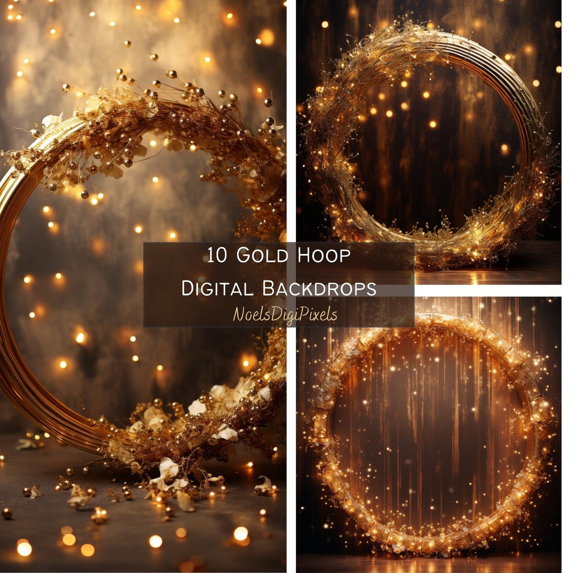 Gold Hoop Background, Digital Backdrops, Photoshop Overlays, Newborn ...