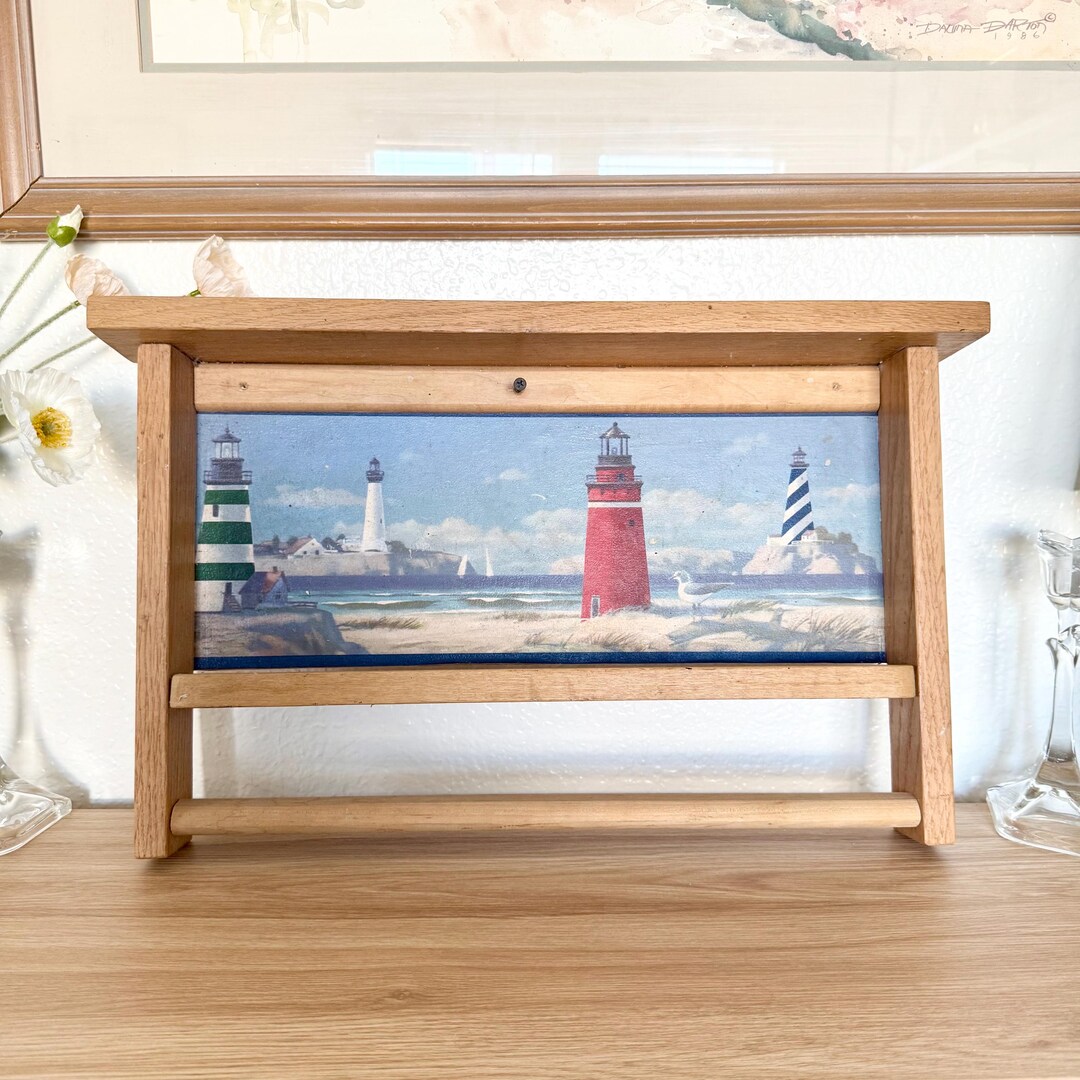 Vintage Wooden Shelf – Lighthouse Scene Wall or Counter Decor - Etsy