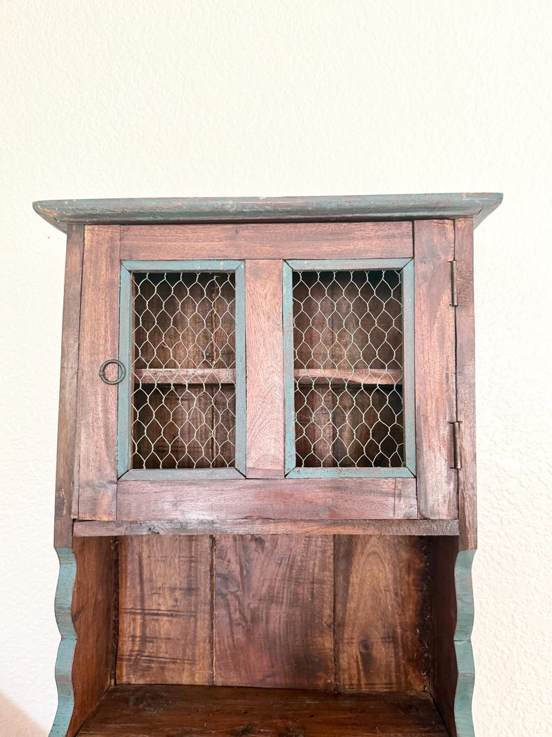 Primitive Wood Wall Cabinet | Rustic Farmhouse Cupboard With Wire Doors ...