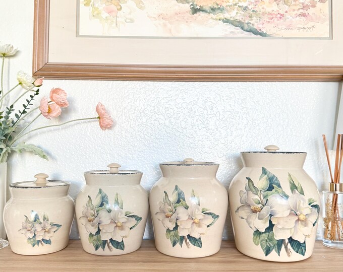 Set of 4 Vintage Magnolia Stoneware Canister Set – Home & Garden Party ...