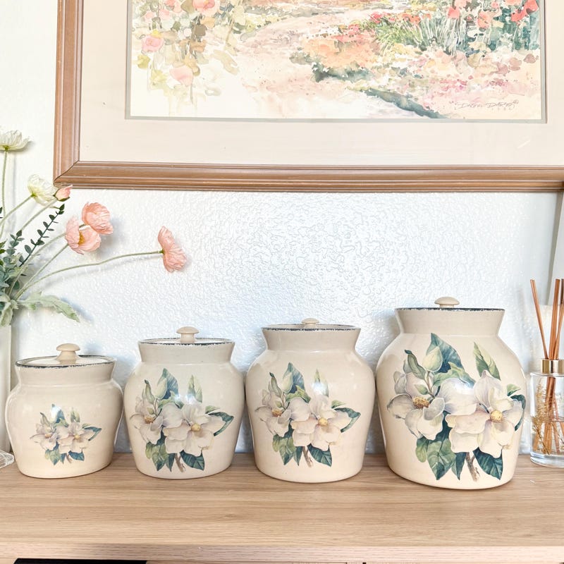 Vintage Crock Canister Set - Etsy