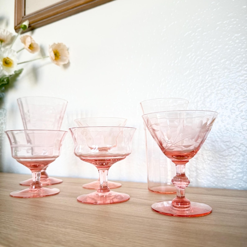 Vintage Pink Depression Glass Goblets, Table Decor - Etsy