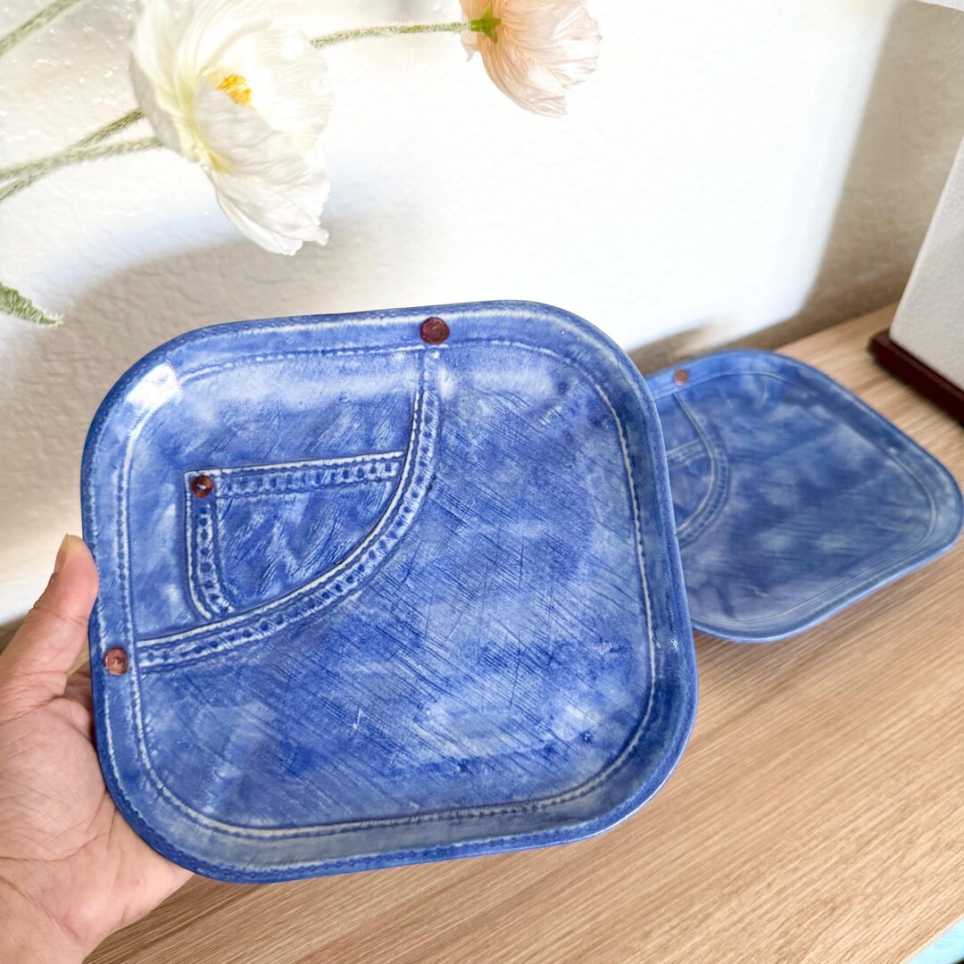 Unique Denim Dinnerware Set – 2 Jeans-shaped Plates – Rare Vintage ...