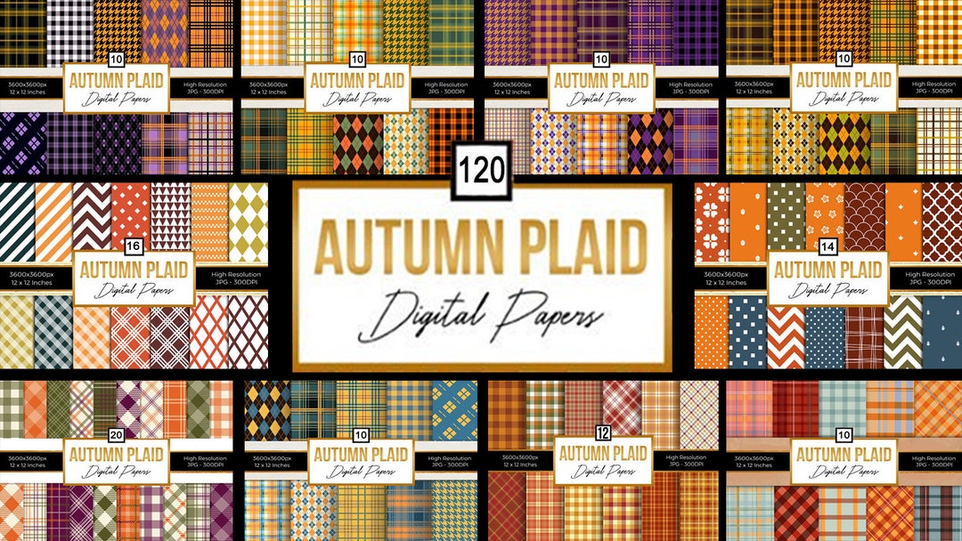 120 Halloween Digital Paper Mega Bundle, Autumn Plaid Digital Papers ...