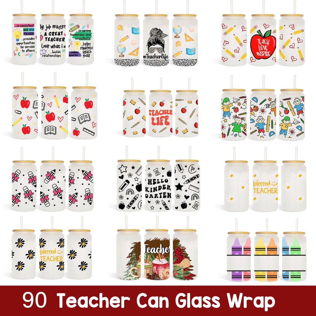 90 Teacher Glass Can Svg Bundle, Libbey 16 Oz Can Wrap Svg, Teacher Can ...