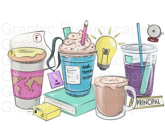 Teacher Fuel Coffee Cups Png Sublimation Design, Coffee Cups Clipart ...