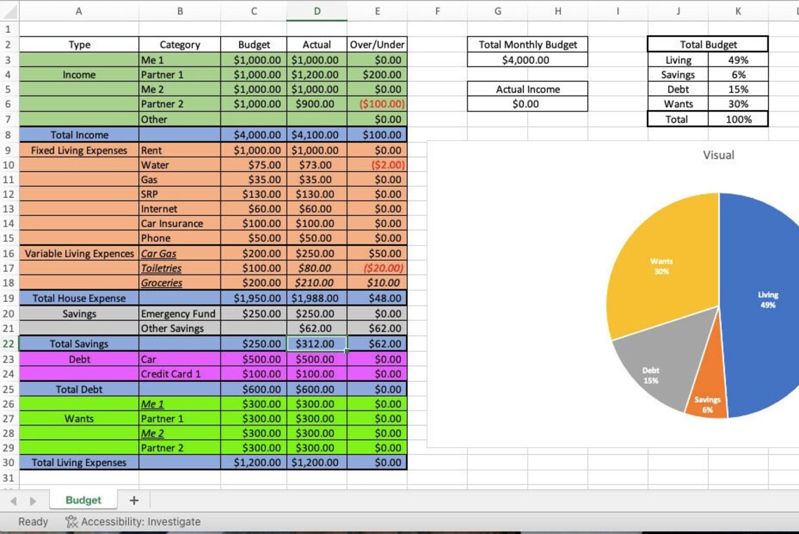 Excel Budget Template - Etsy Canada