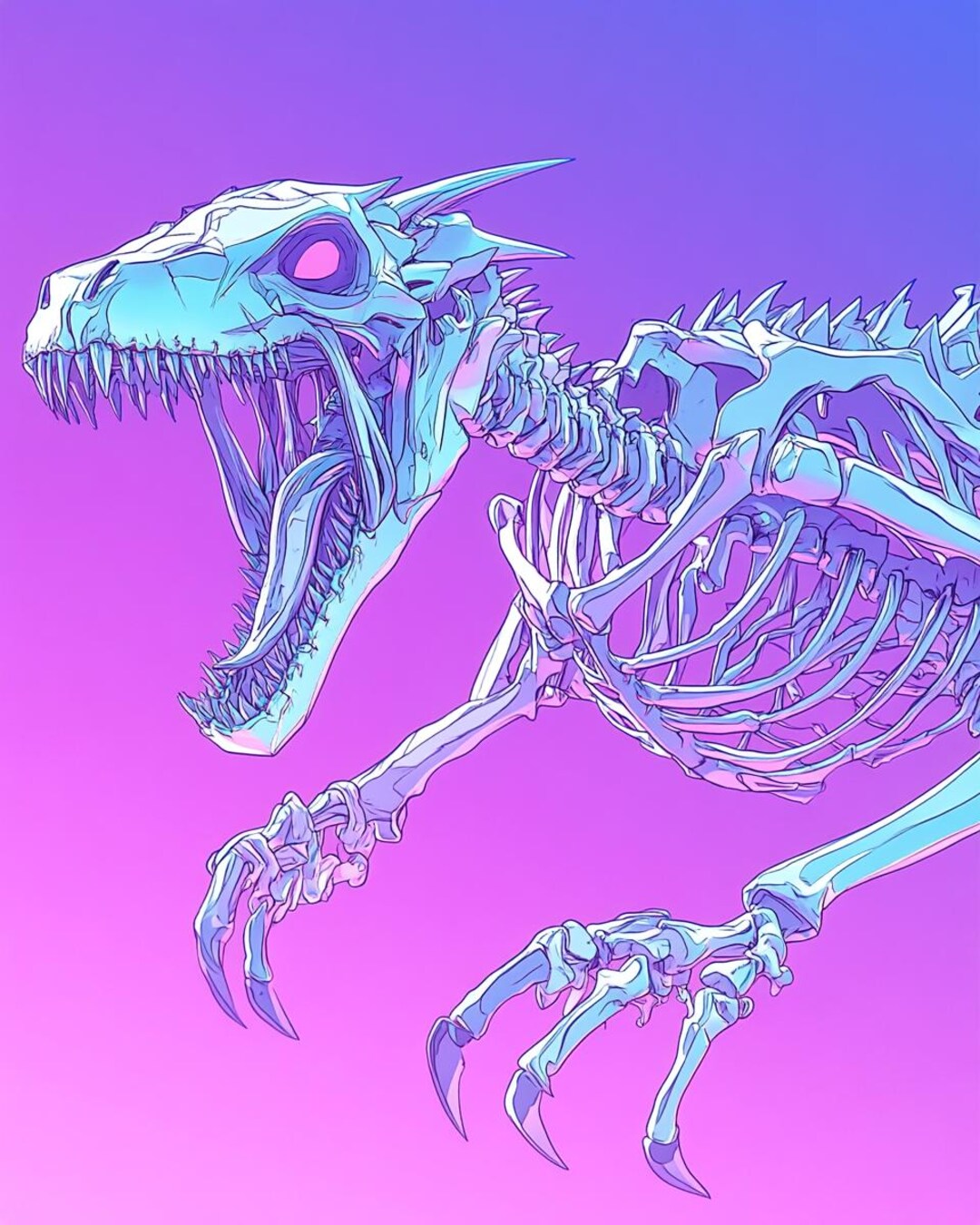 Cyber Dino Head Art | AI Digital Dino Print | Neon Skull Decor - Etsy