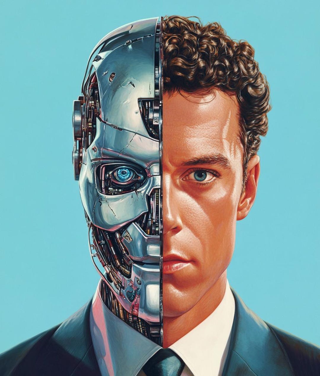 Cyber Terminator Portrait Print | AI Digital Art | Sci-fi Tech Decor - Etsy