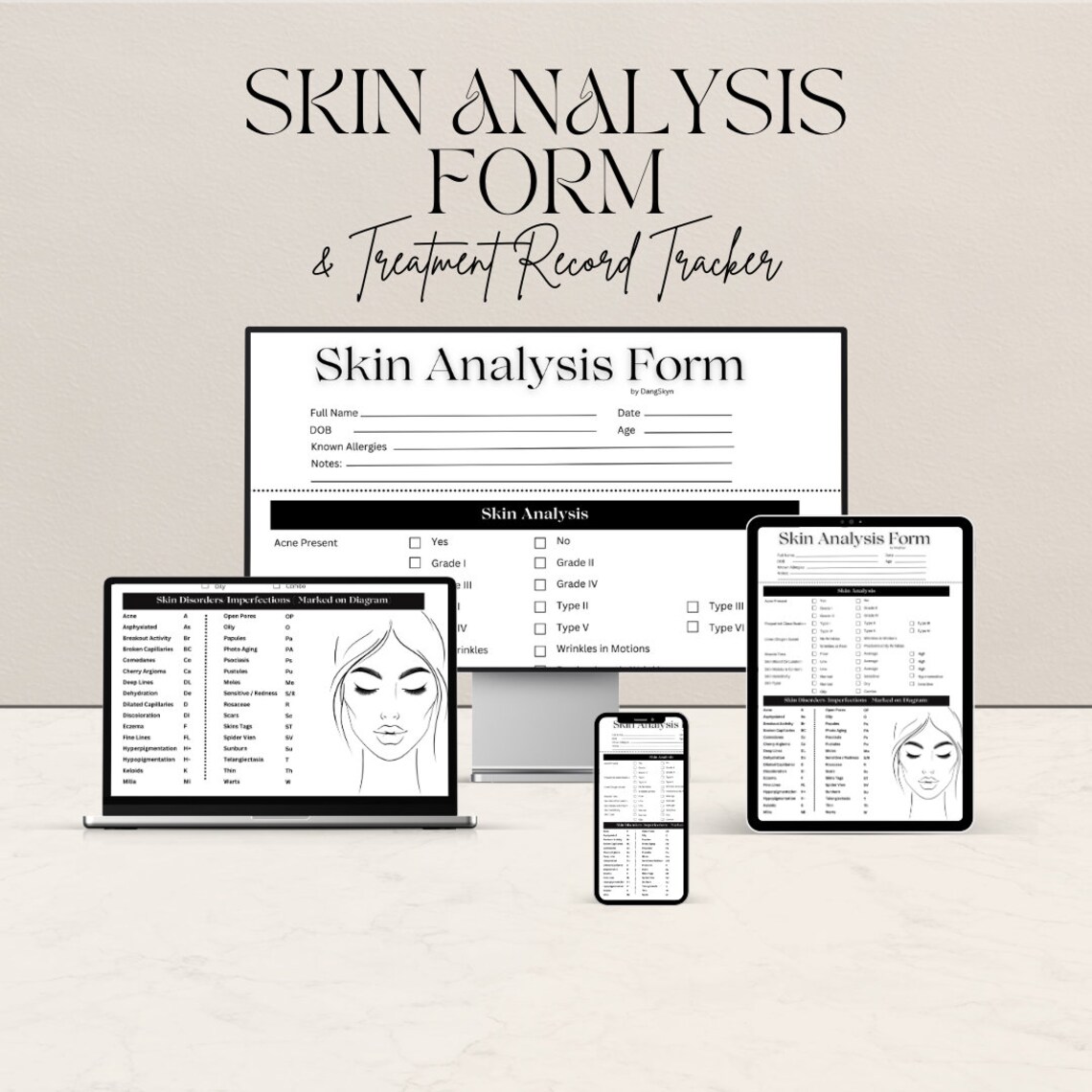 Skin Assessment Form Customizable Aesthetician Templates Facial Mapping ...